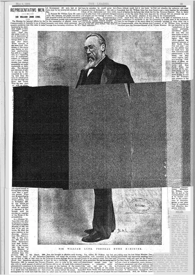 Final 7 ‘Representative Men’ from the Leader Newspaper 1902 – Bert Levy