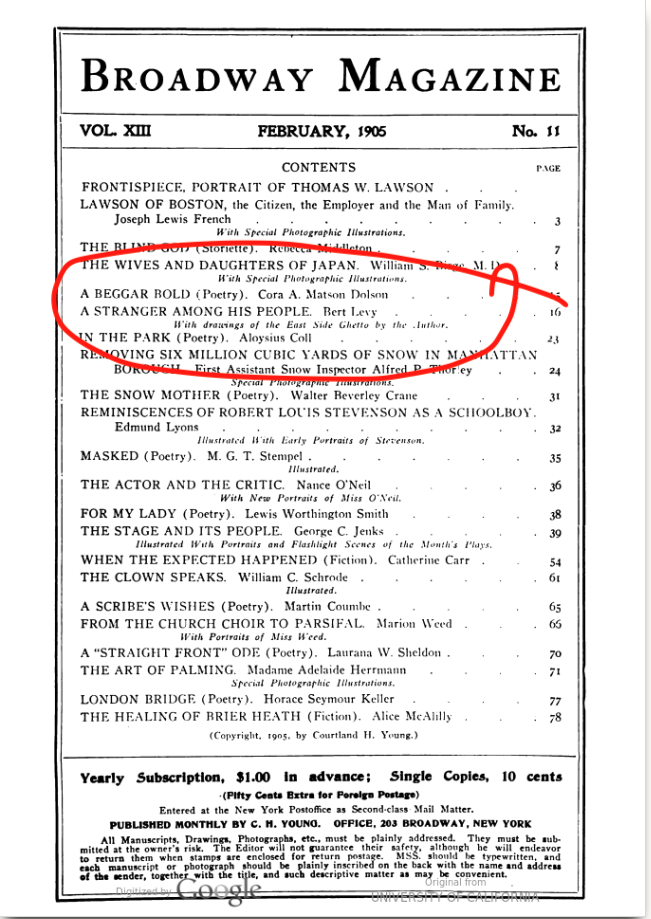 Bert cracks Broadway Magazine February 1905 – Bert Levy